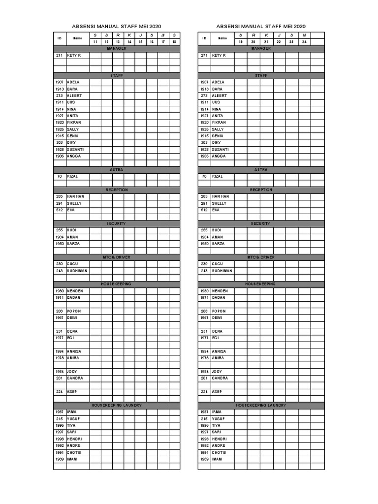 Absensi Manual Karyawan | PDF