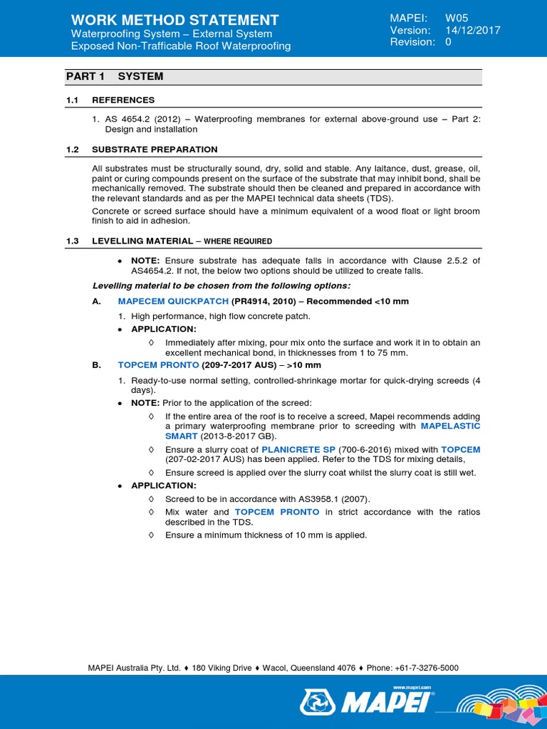 w05 - Work Method Statement | PDF | Concrete | Roof