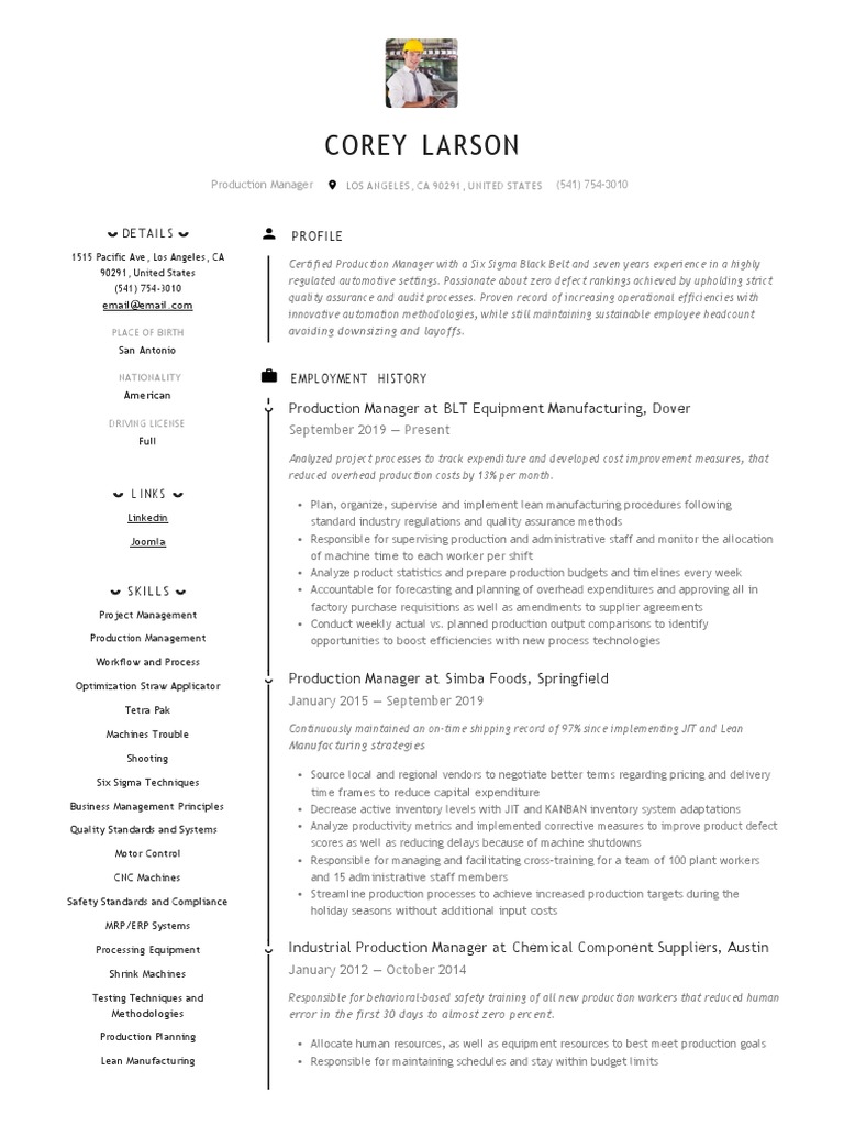 Production Manager Resume 1 | PDF | Lean Manufacturing | Quality Assurance