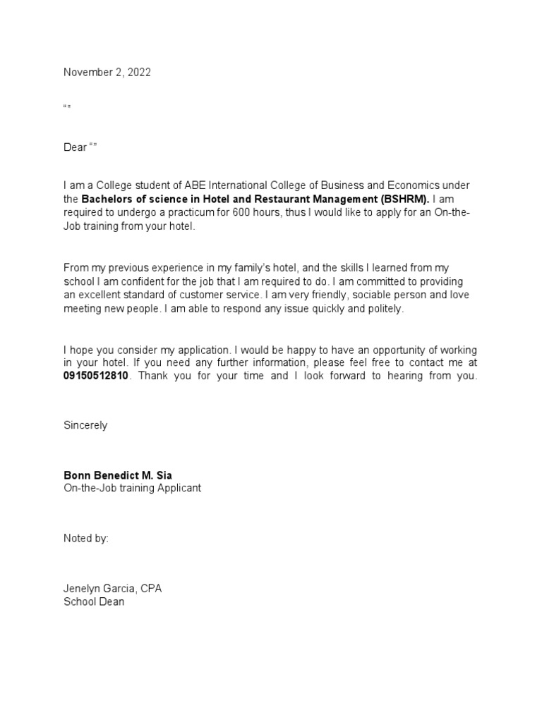 Application Letter Practicum | PDF
