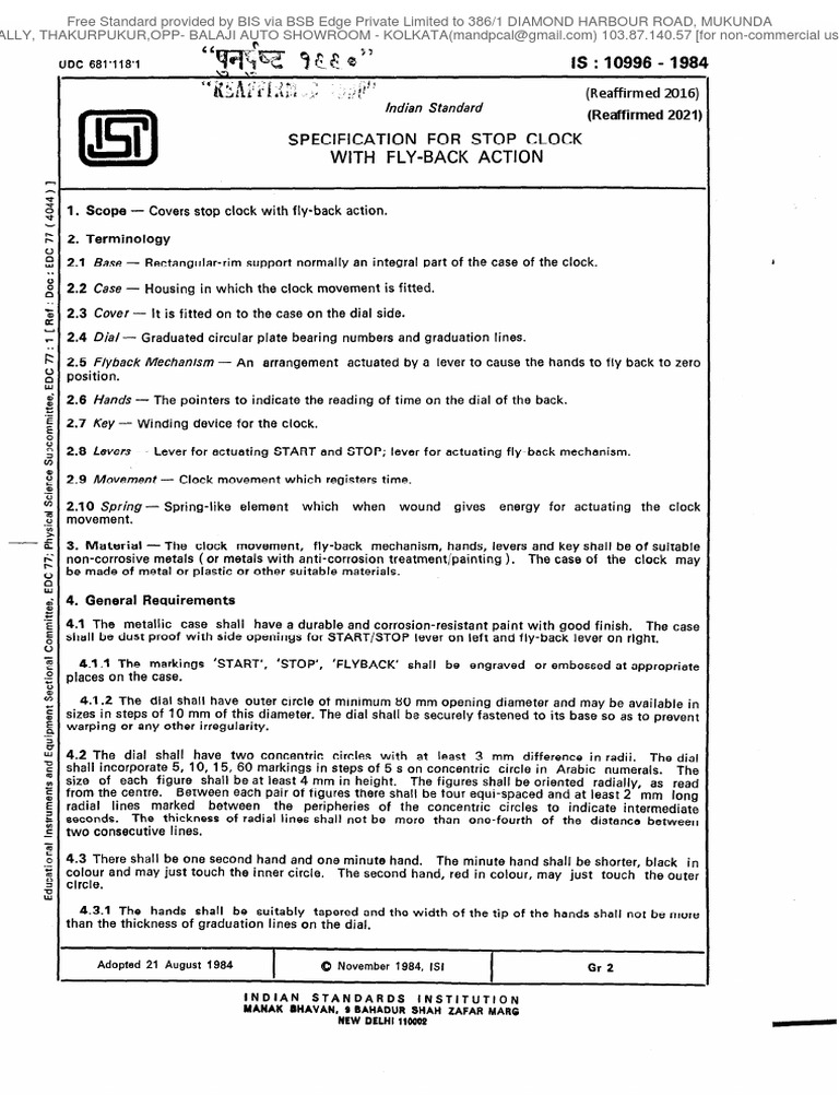 Specification for Fly-Back Stop Clock | PDF | Clock