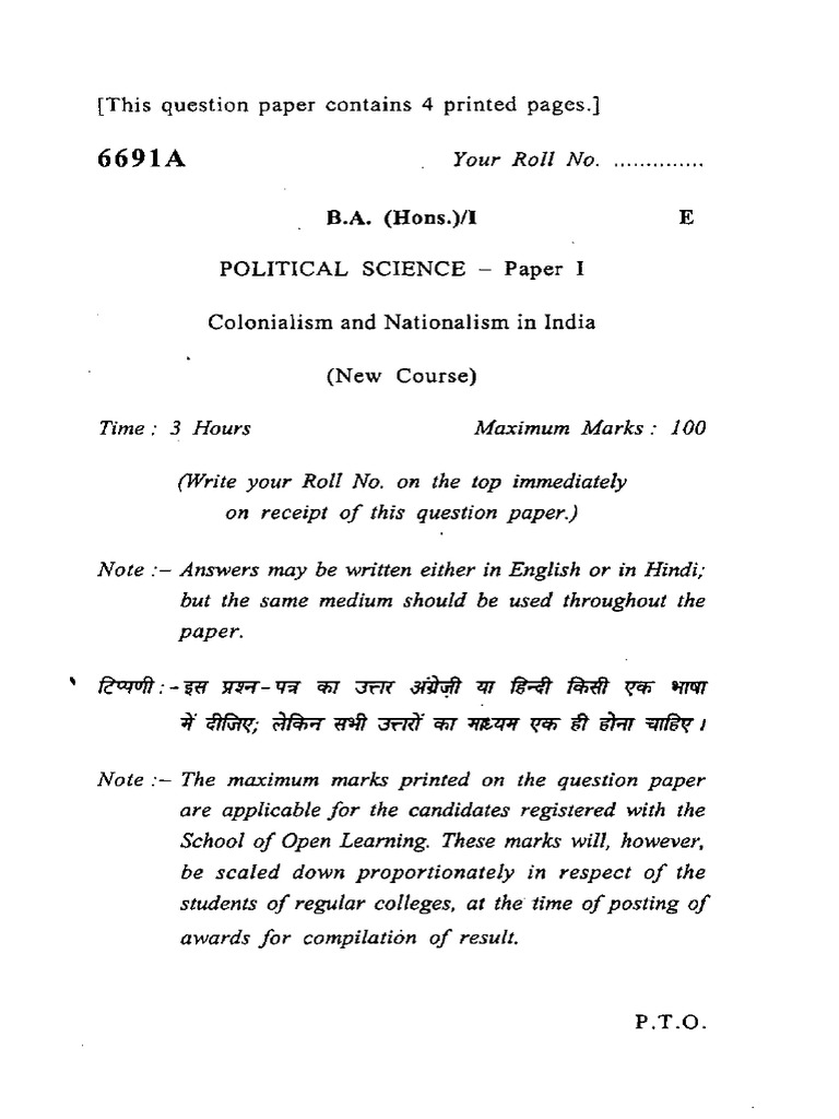 B.A. (Hons.) I Political Science I Colonialism Nationalism in India ...