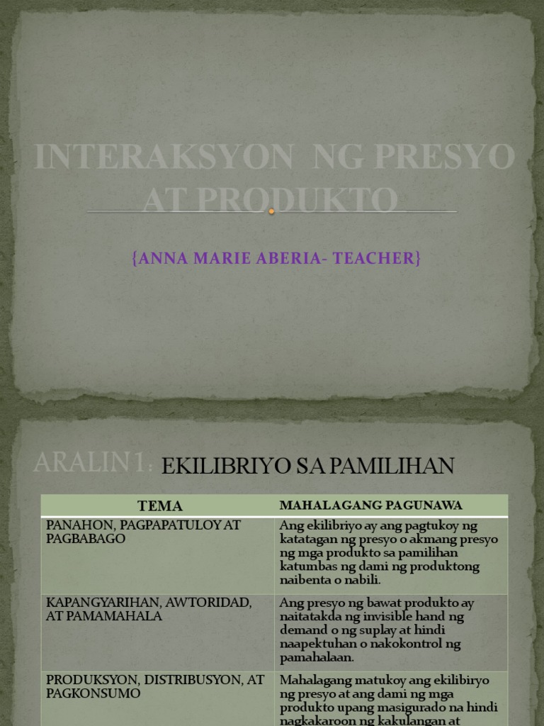 Interaksyon NG Presyo at Produkto Grade 9 | PDF