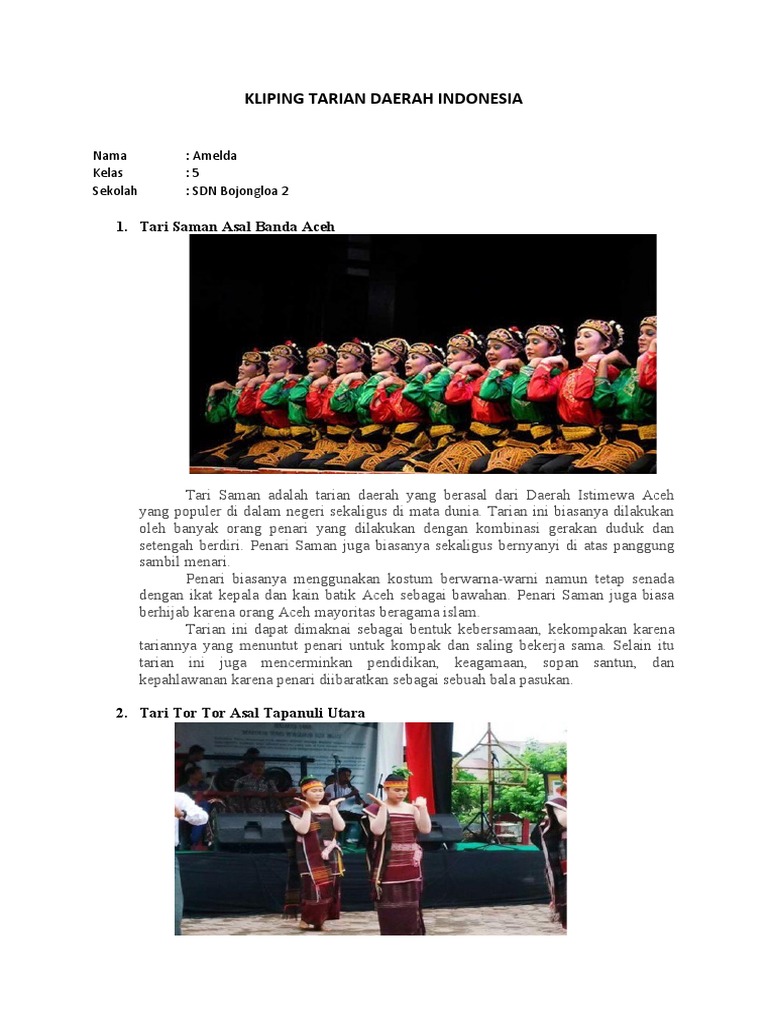 Kliping Tarian Daerah Indonesia | PDF
