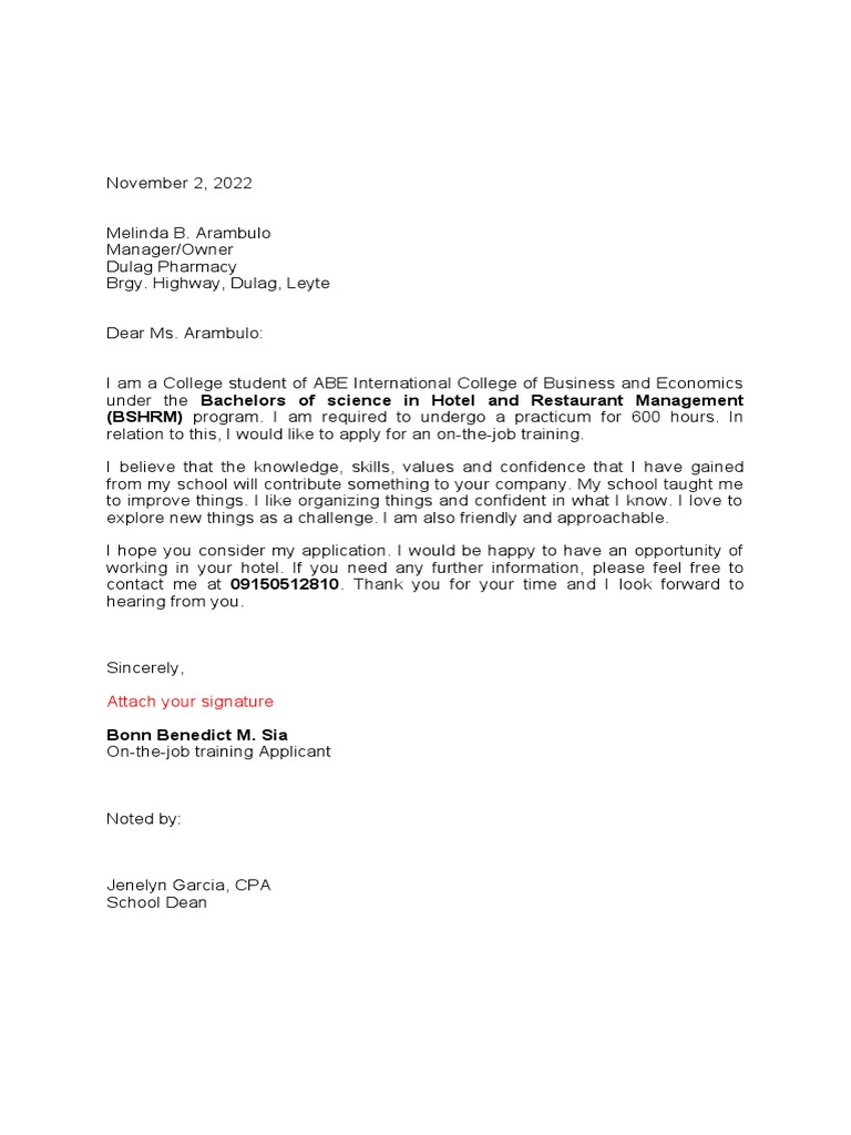 Revised Sample Application Letter | PDF