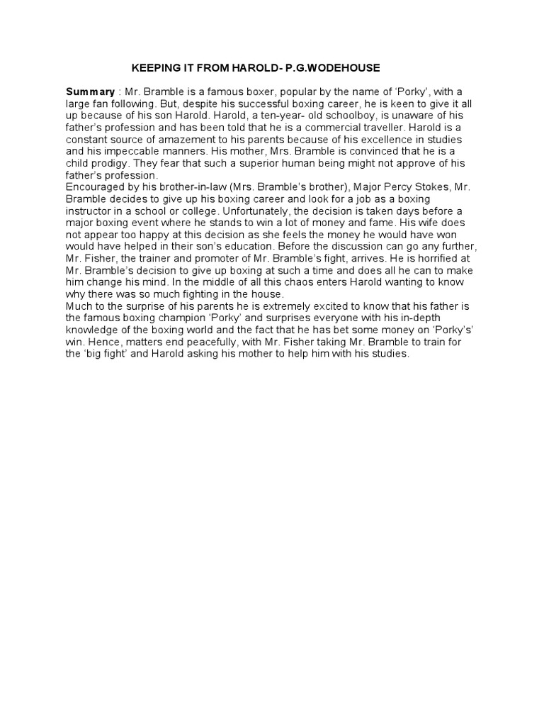 Keeping It From Harold | PDF