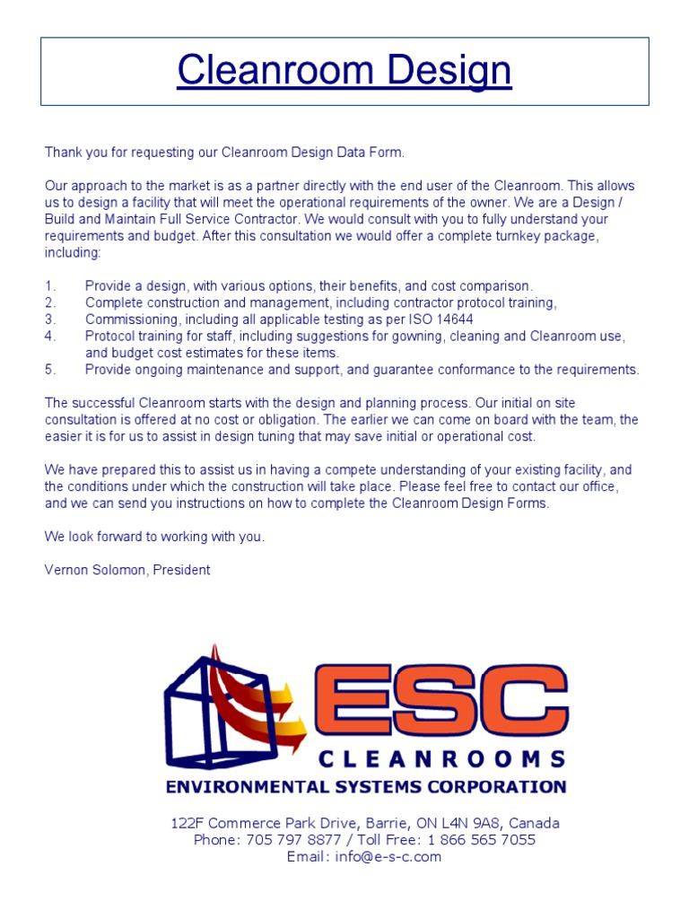 Cleanroom Design Form | PDF | Pipe (Fluid Conveyance) | Roof