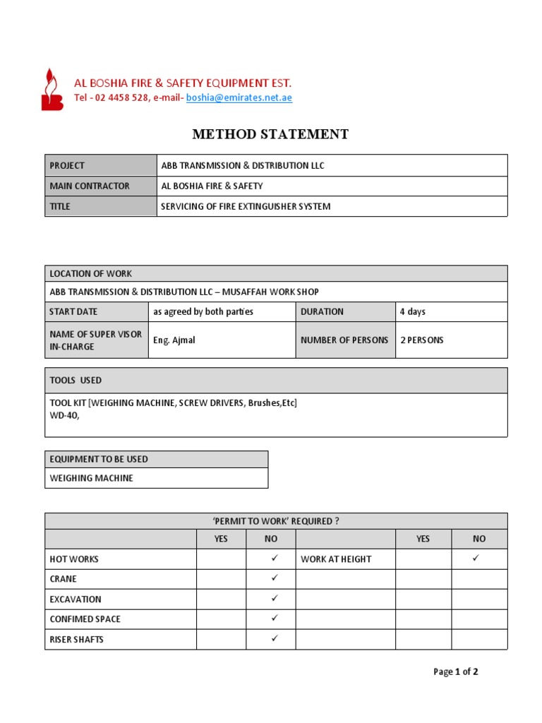 METHOD STATEMENT - FE Servicing | PDF | Mechanical Engineering | Equipment