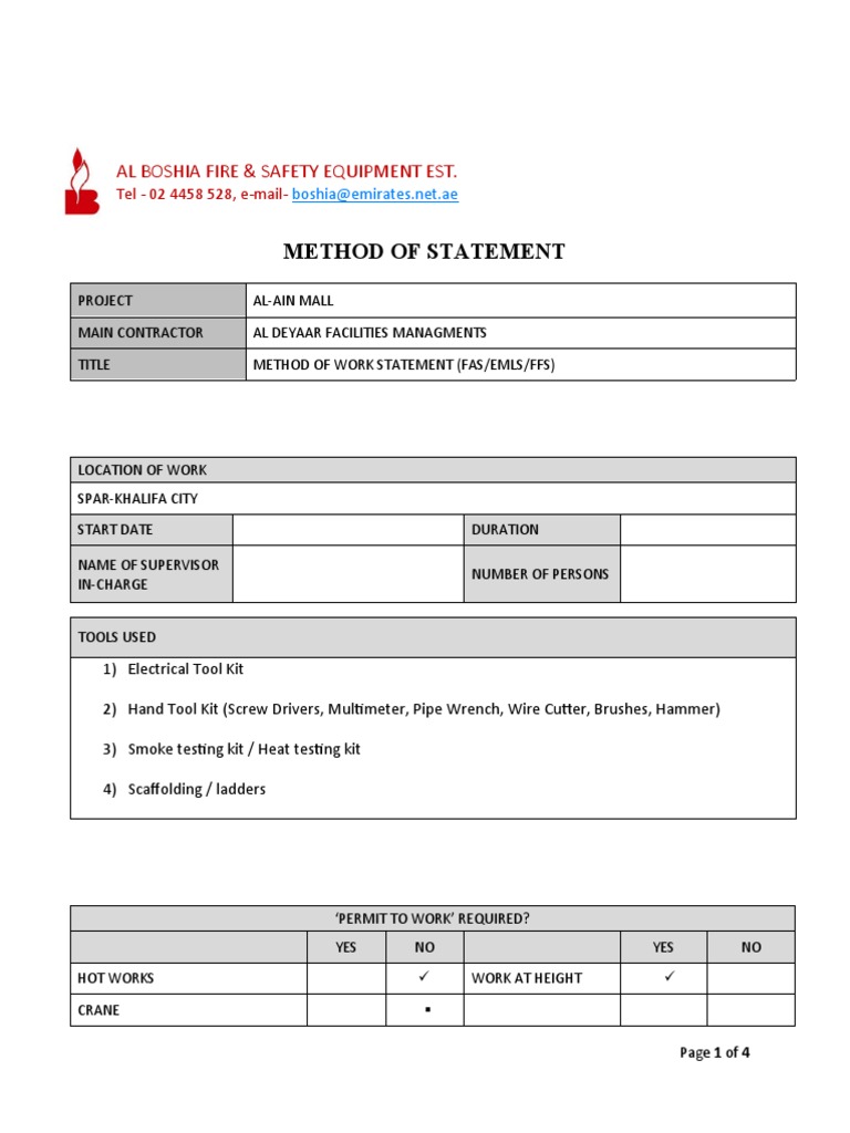 AL-AIN MALL Work Method Statements | PDF | Pump | Electrical Engineering