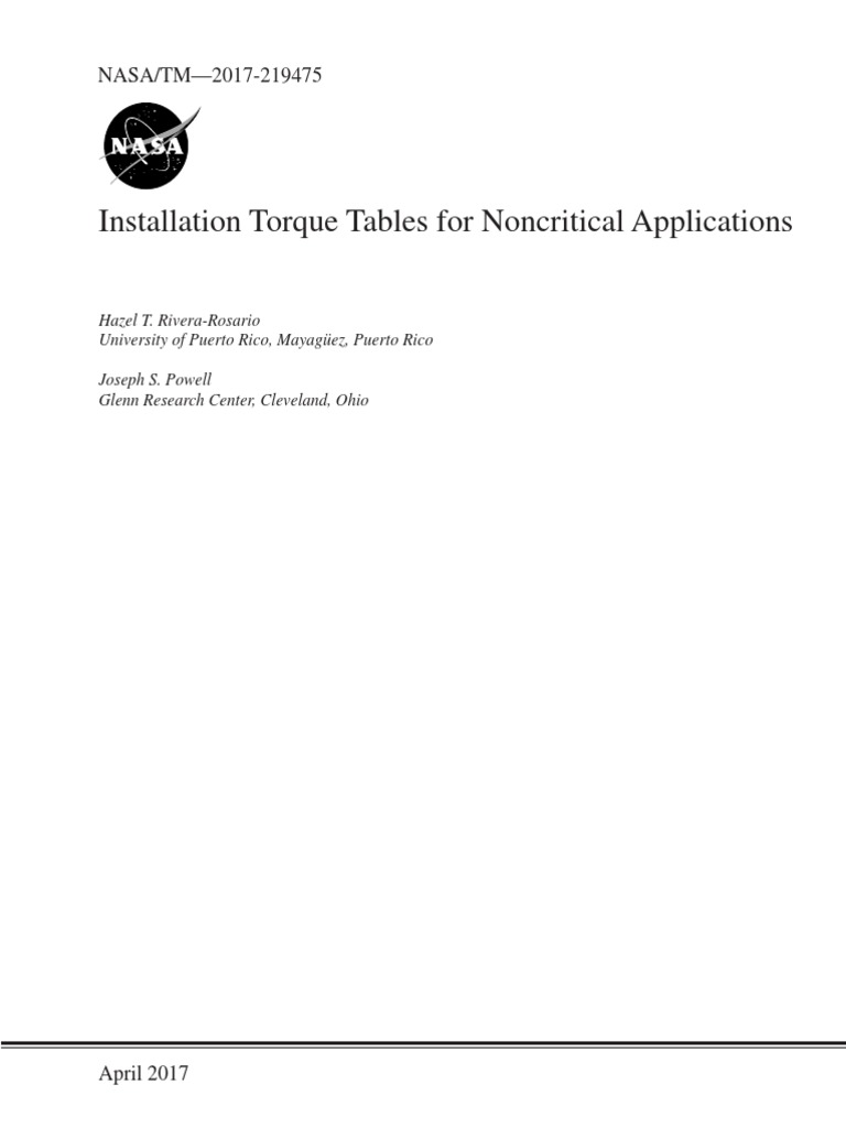NASA-TM-2017-219475 Installation Torque Tables For Noncritical ...
