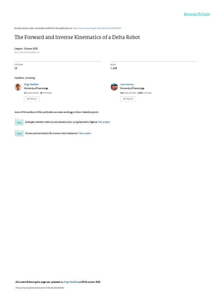 Forward and Inverse Kinematics of A Delta Robot With CGA5 | PDF | Kinematics | Sphere