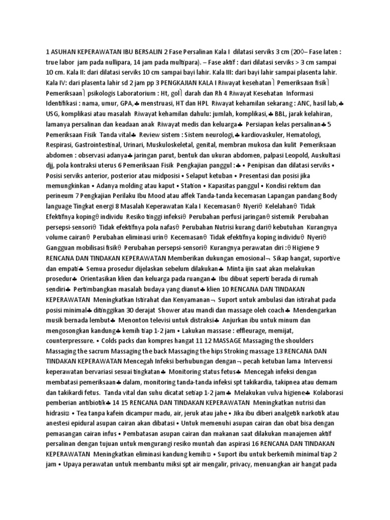 1 ASUHAN KEPERAWATAN IBU BERSALIN 2 Fase Persalinan Kala I Dilatasi Serviks 3 CM | PDF