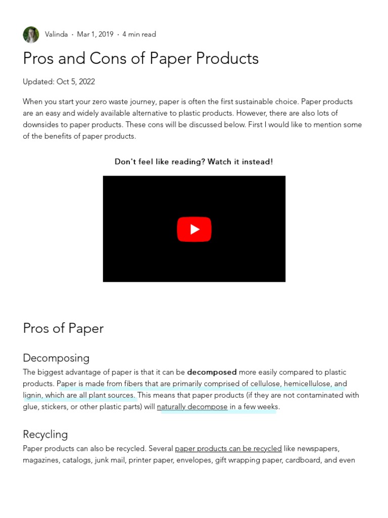 Pros and Cons of Paper Products | PDF | Recycling | Paper