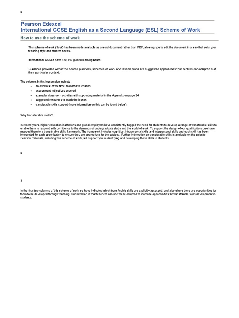 Esl Scheme of Work | PDF | Critical Thinking | English Language