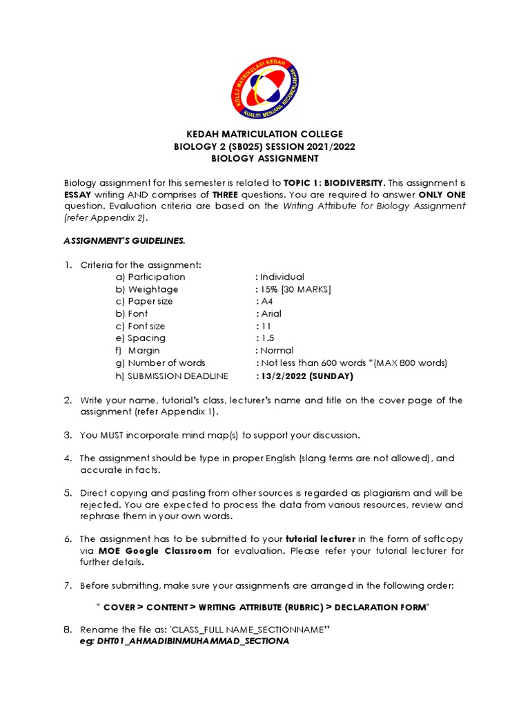 Biology Assignment SB025 Sesi20212022 | PDF | Bacteria | Plants