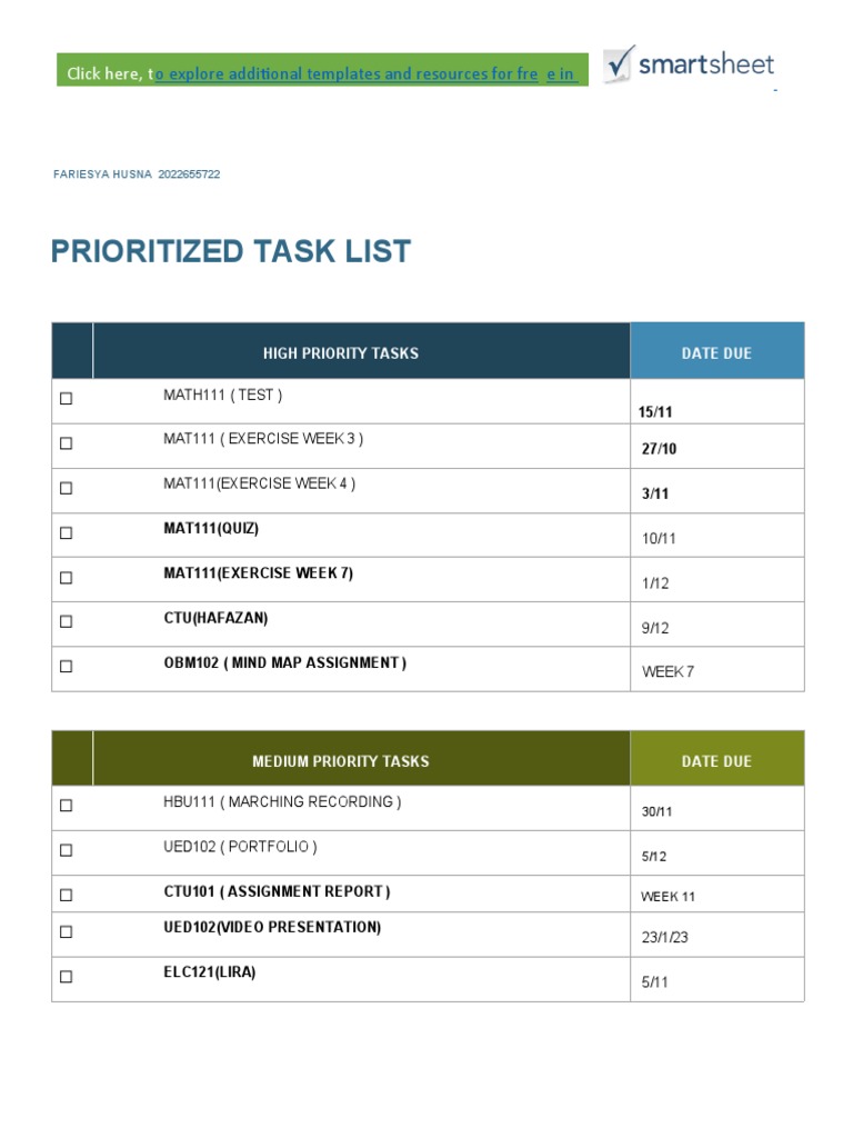 Prioritized Task List Template | PDF
