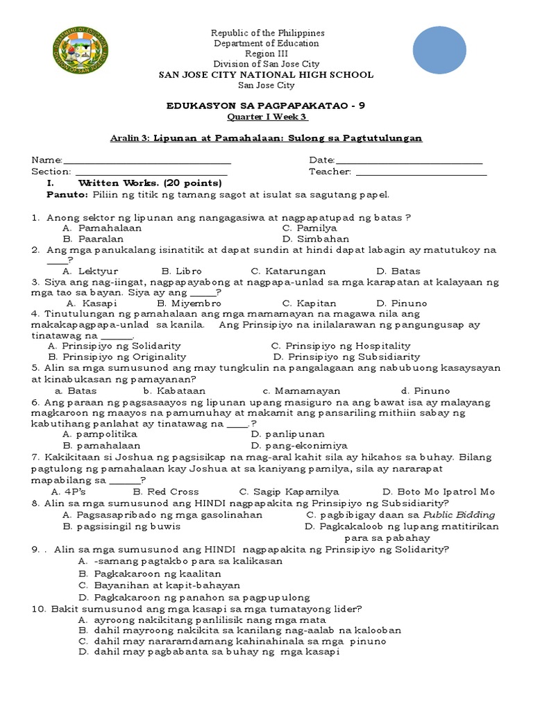 EsP9 Q1 Week3 Activity-Sheet | PDF