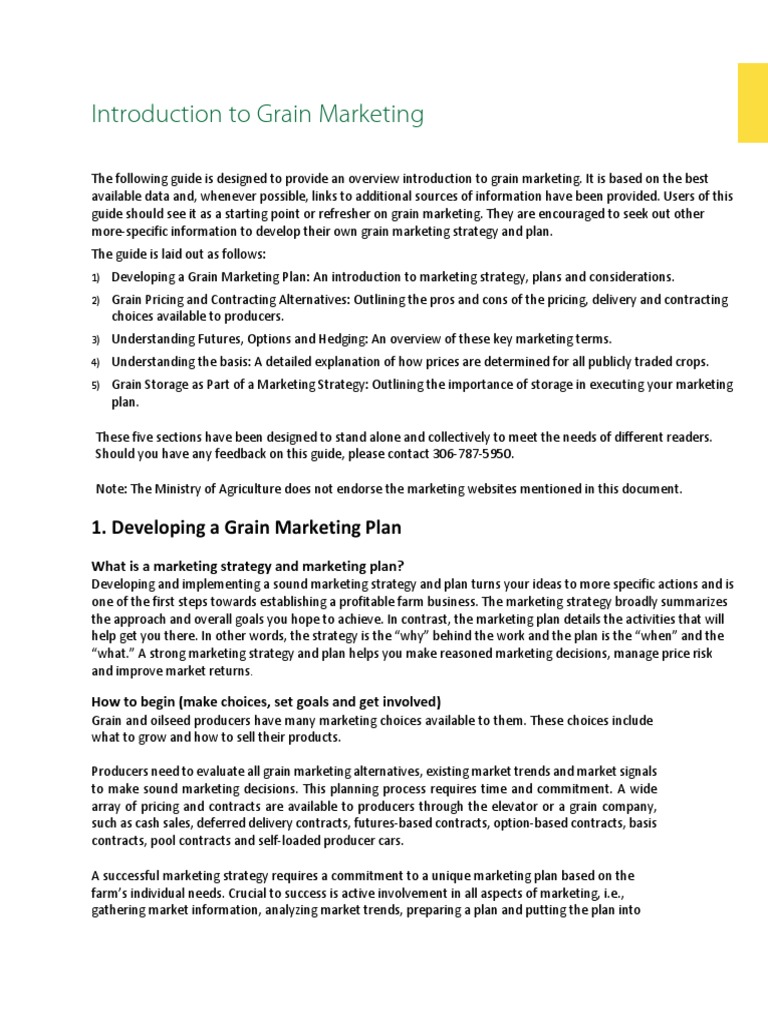 Grain Marketing Plan Overview | PDF | Futures Contract | Option (Finance)