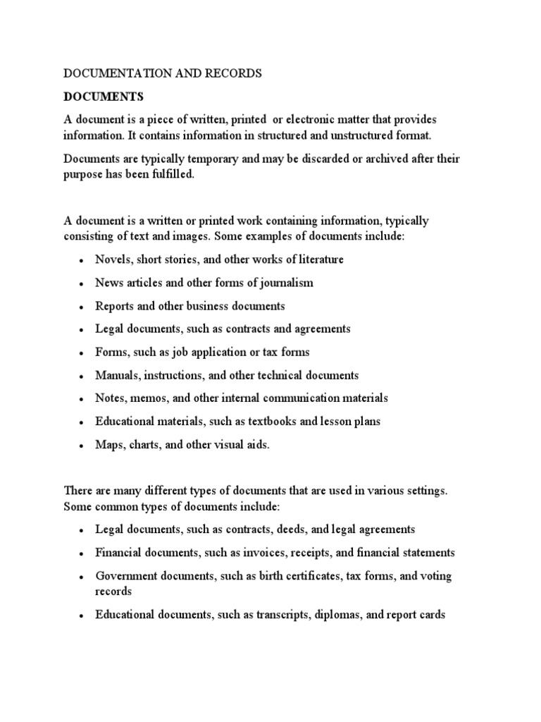 Documentation and Records | PDF | Information | Document