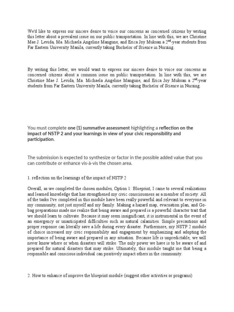 You Must Complete One (1) Summative Assessment Highlighting A Reflection On The | PDF ...