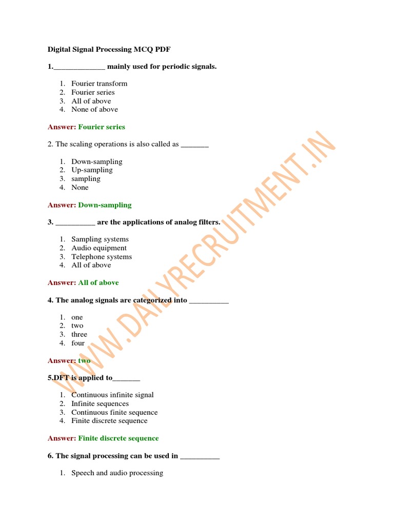 Digital Signal Processing Mcqs Guide Pdf Discrete Fourier Transform