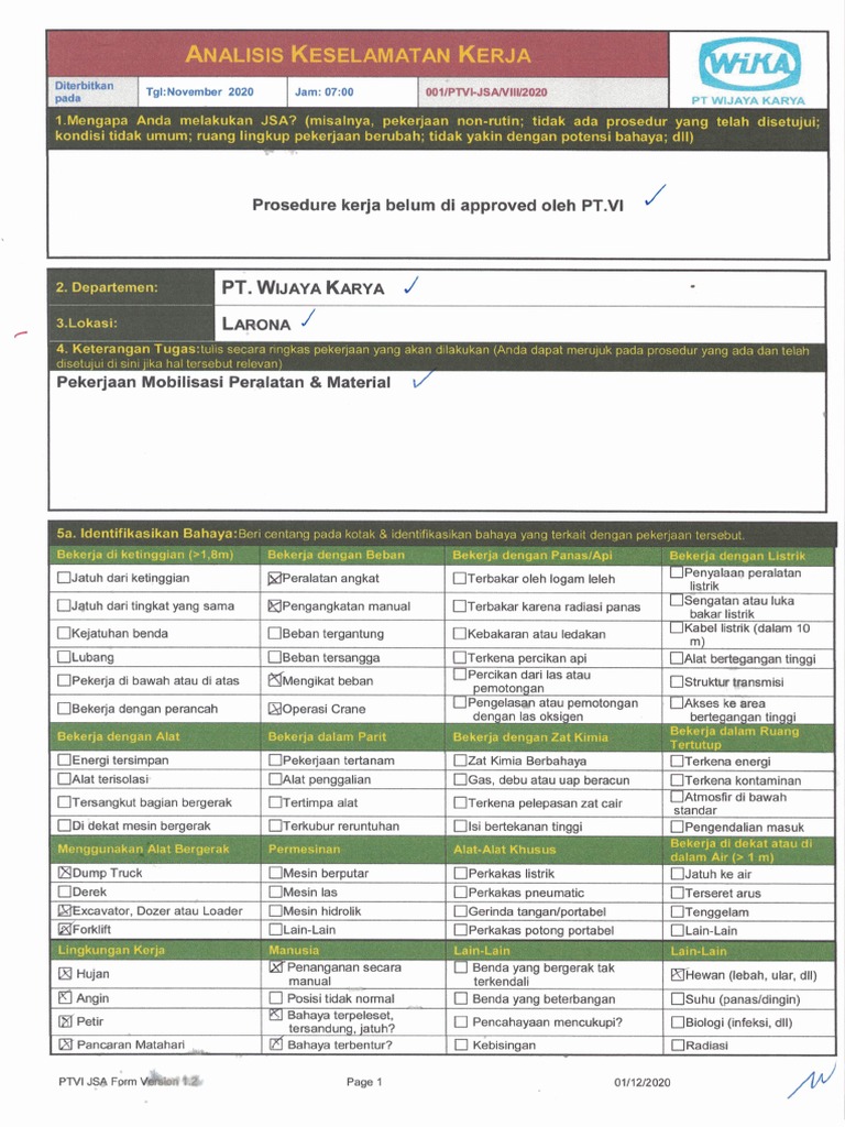 Jsa Mobilisasi Peralatan Dan Material | PDF