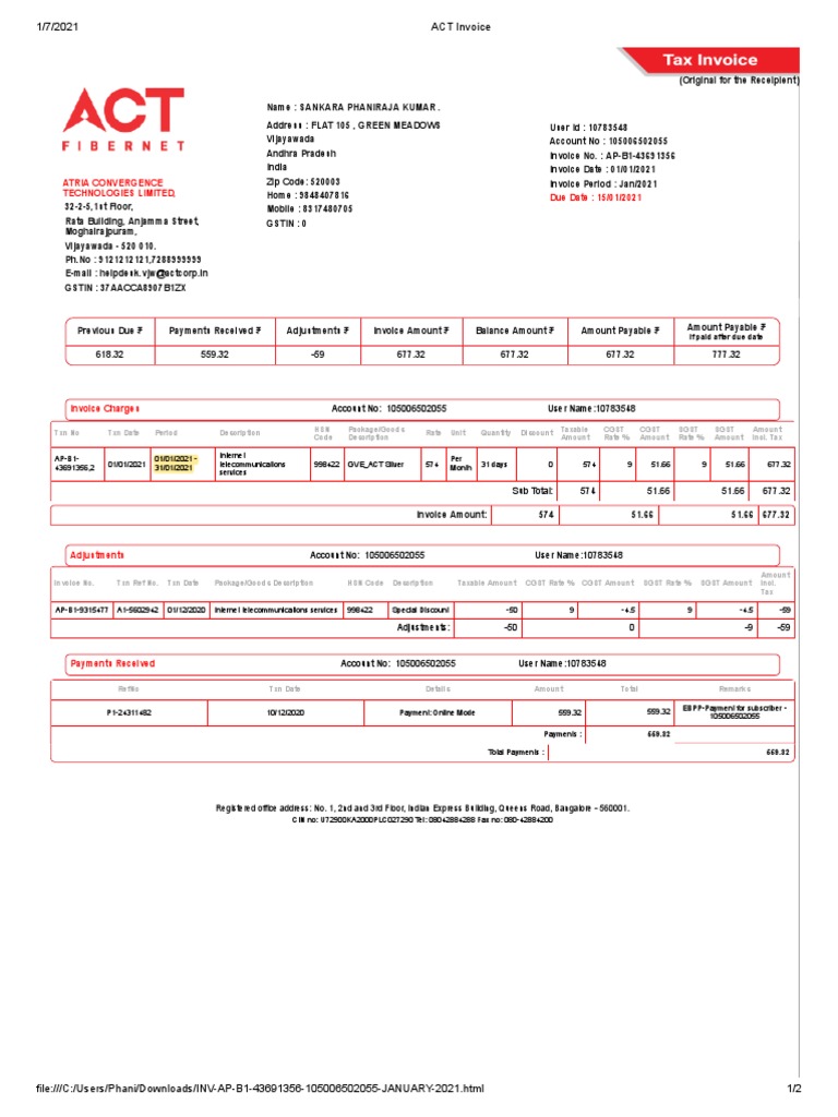 ACT Invoice FOR JAN | PDF | Invoice | Cheque