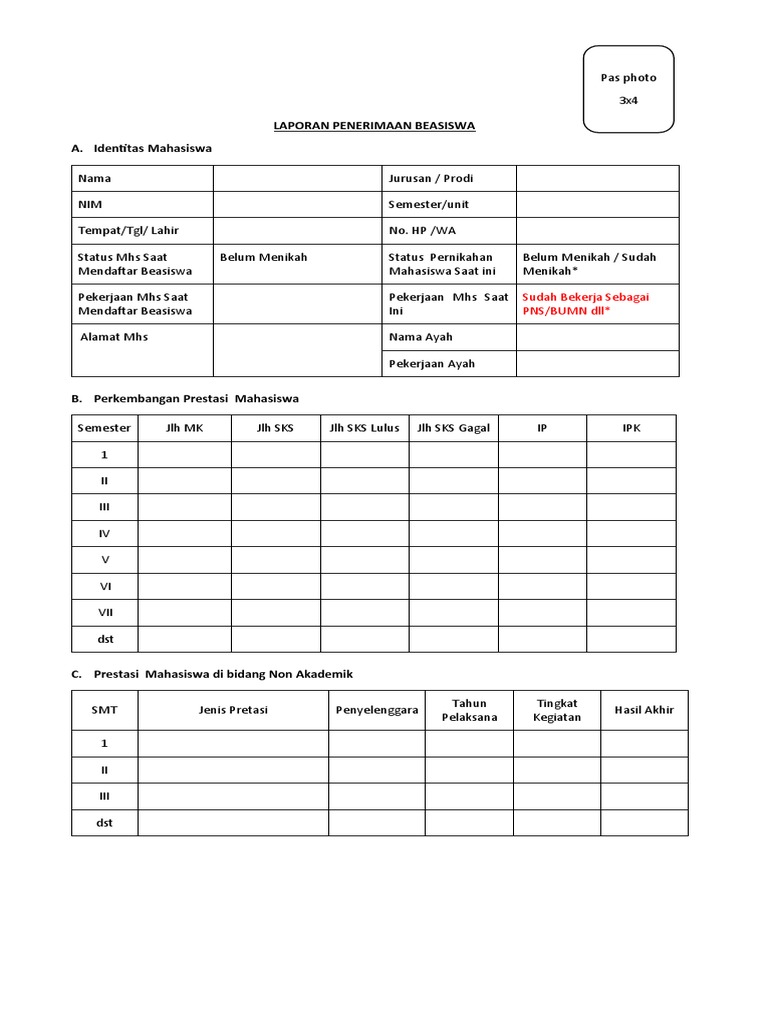 Format Laporan Penerimaan Beasiswa | PDF