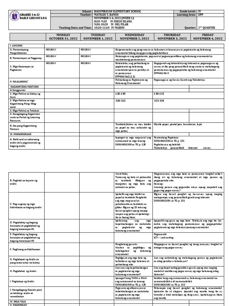 DLL - Epp 4 - Q2 - W1 | PDF