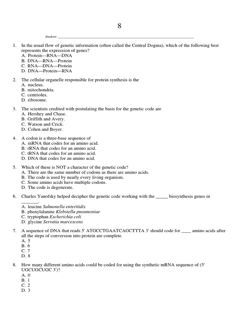 Genetics Chapter 8 | PDF | Translation (Biology) | Genetic Code