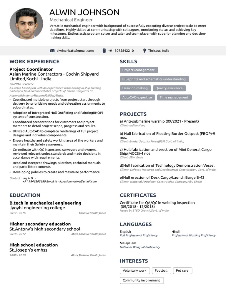 Resume Project Coordinator | PDF | Ships