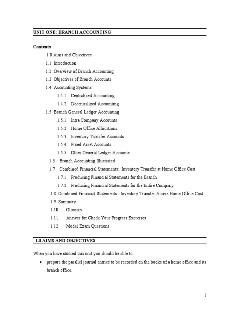 Unit One: Branch Accounting | PDF | Debits And Credits | Expense