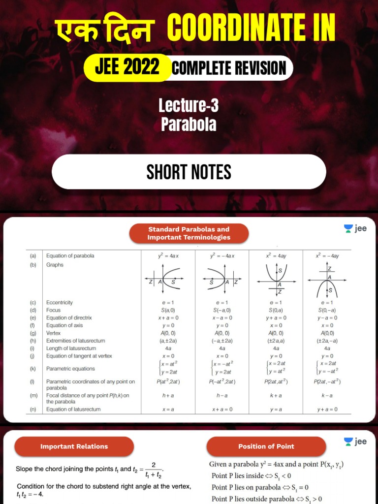 L-3 - Parabola Short Notes | PDF | Euclidean Plane Geometry | Geometry