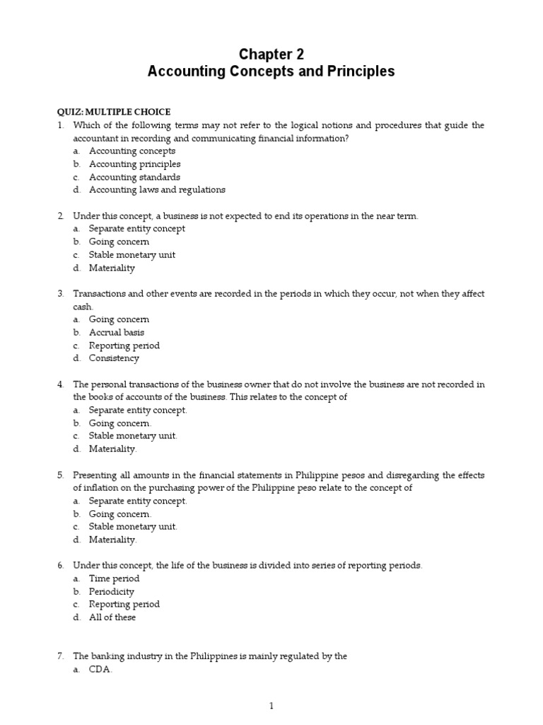 Chapter 2 Accounting Concepts Quiz | PDF | International Financial ...