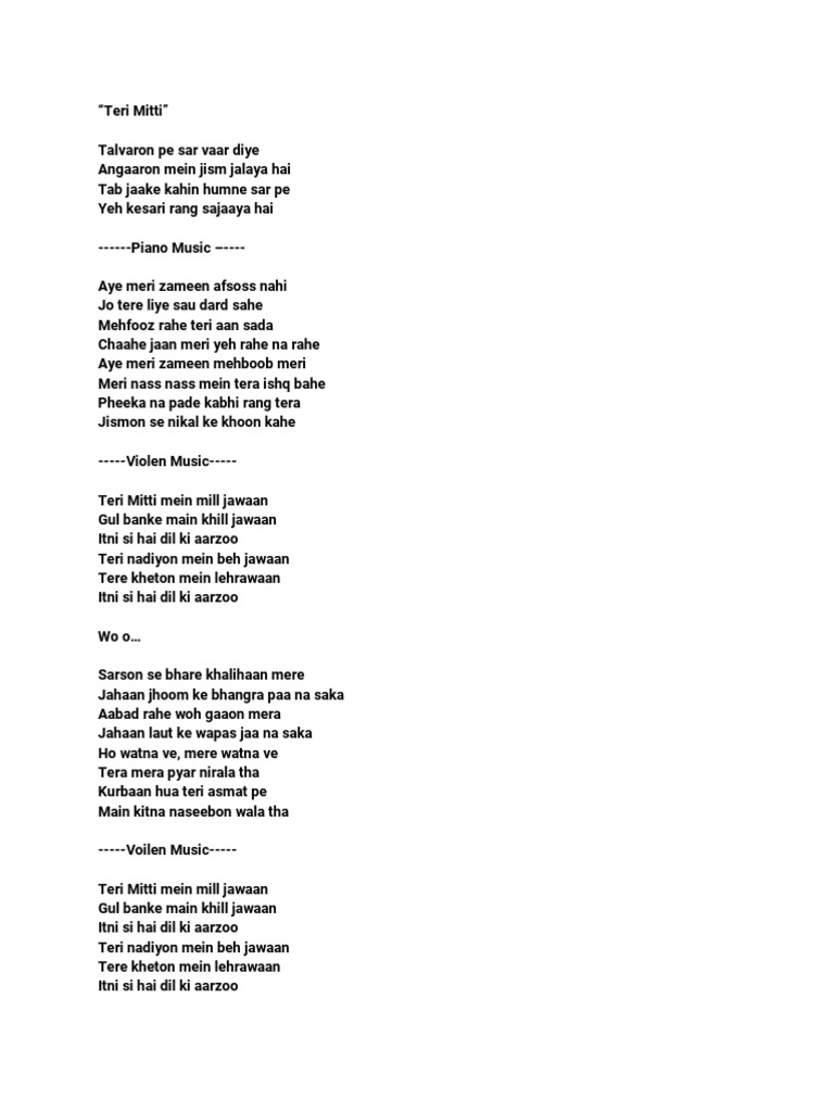 Teri Mitti Lyrics PDF