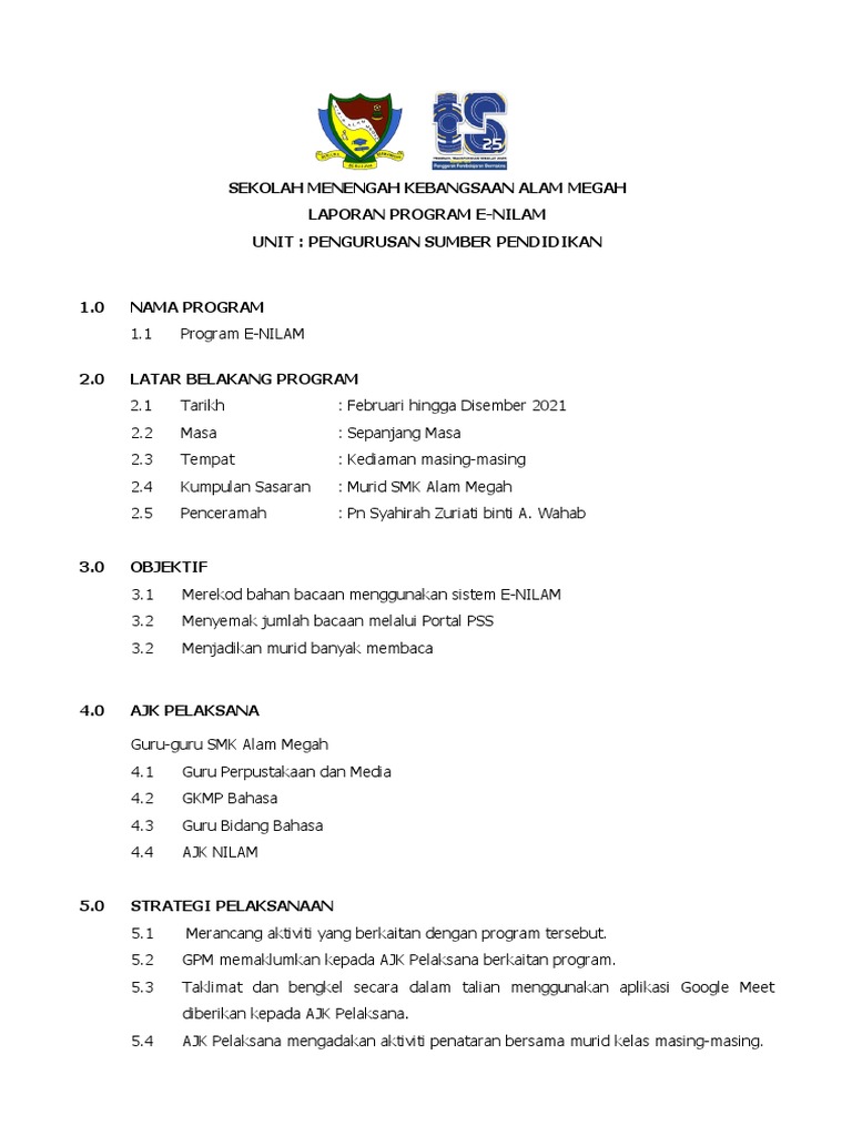 Laporan Program E-Nilam | PDF
