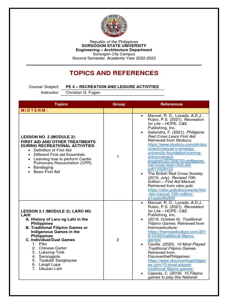 PE 4 - Topics and References | PDF | Cognition | Human Communication