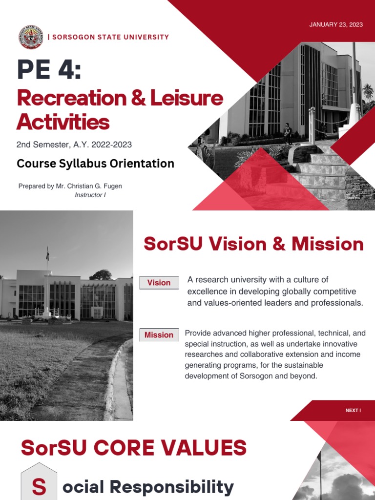 PE 4 - Lesson No. 1 Introduction On PE 4 Recreation and Leisure ...