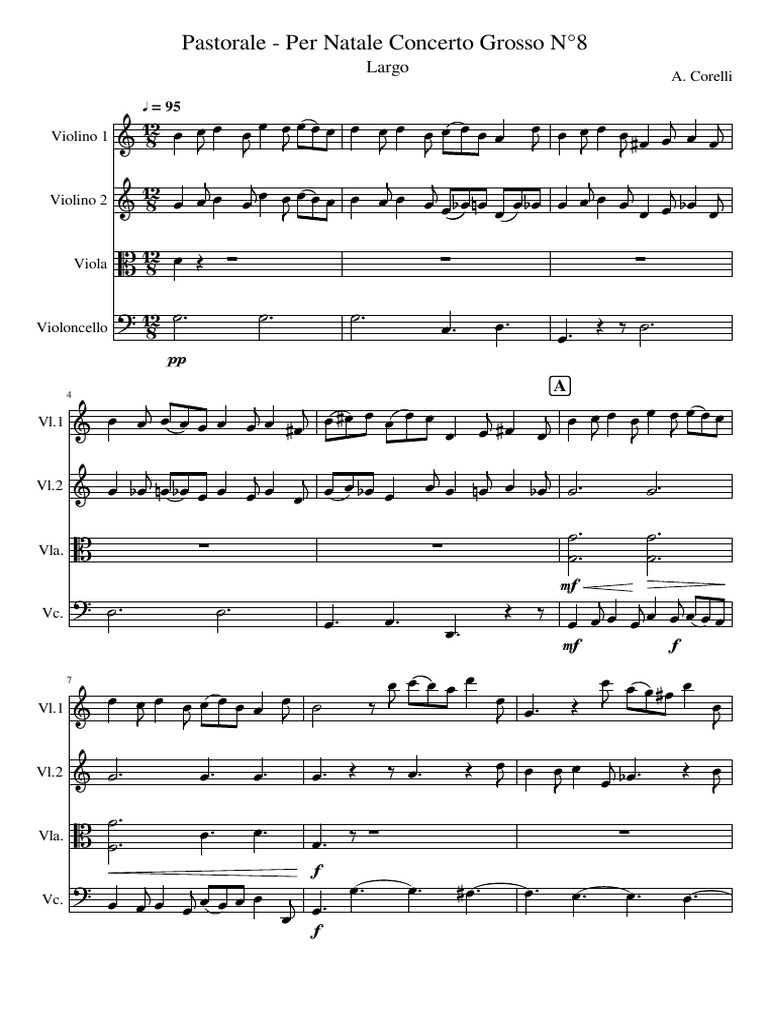 Corelli - Pastorale Opus 6 N 8 - Largo | PDF | Concerto | Compositions ...