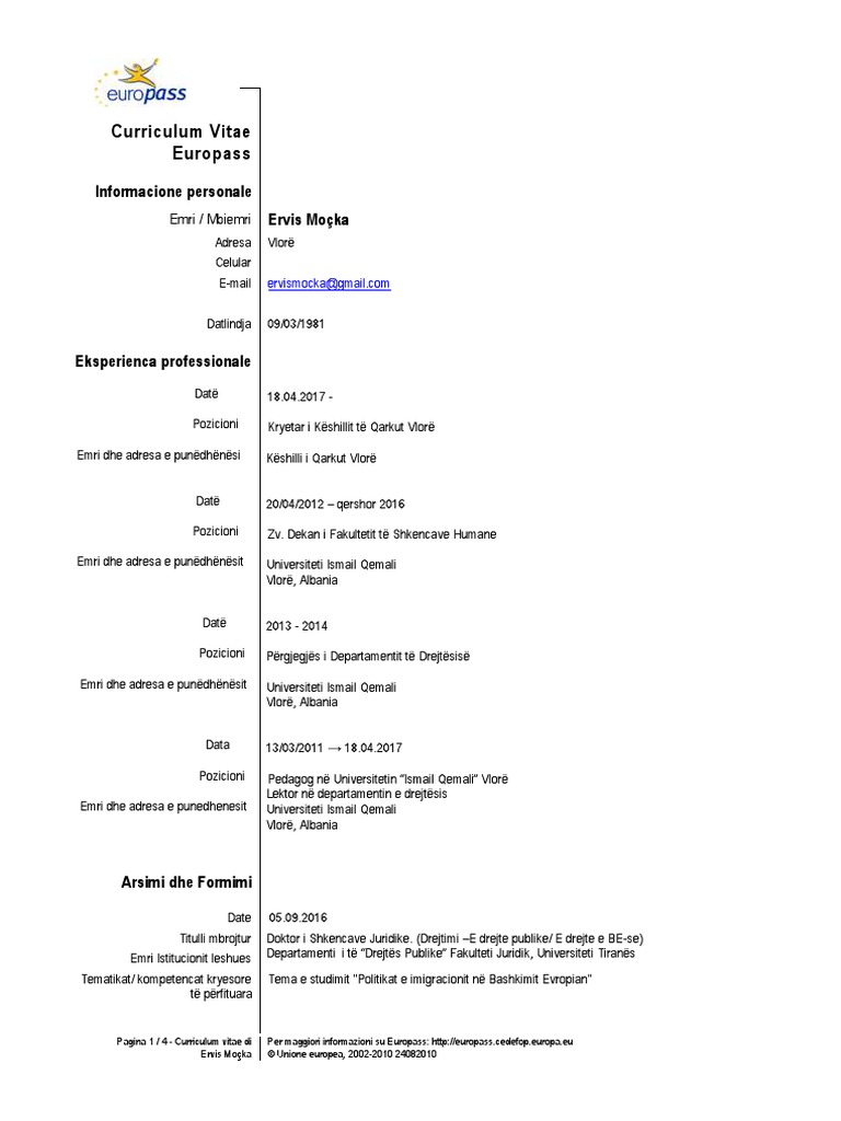CV Shqip Ervis Mocka | PDF