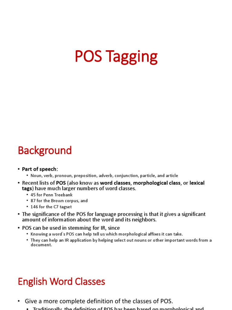 POS Tagging: An Introduction to Part-of-Speech Tagging and Tagsets | PDF | Part Of Speech | Noun