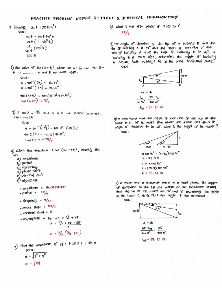 Trigonometry Practice Problems With Solutions | PDF