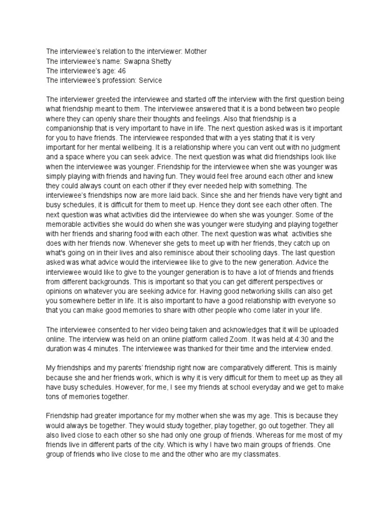 Eumind - Mother Interview Report - Trisha Shetty | PDF | Interview ...