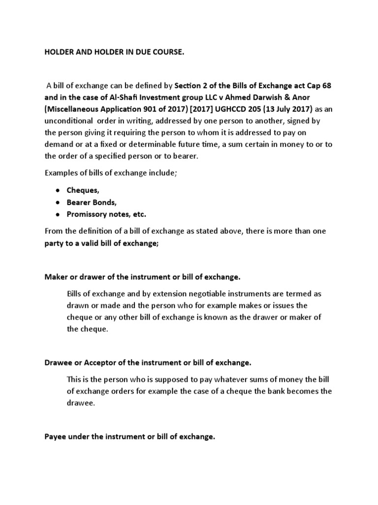 Holder vs Holder in Due Course Explained | PDF | Negotiable Instrument ...