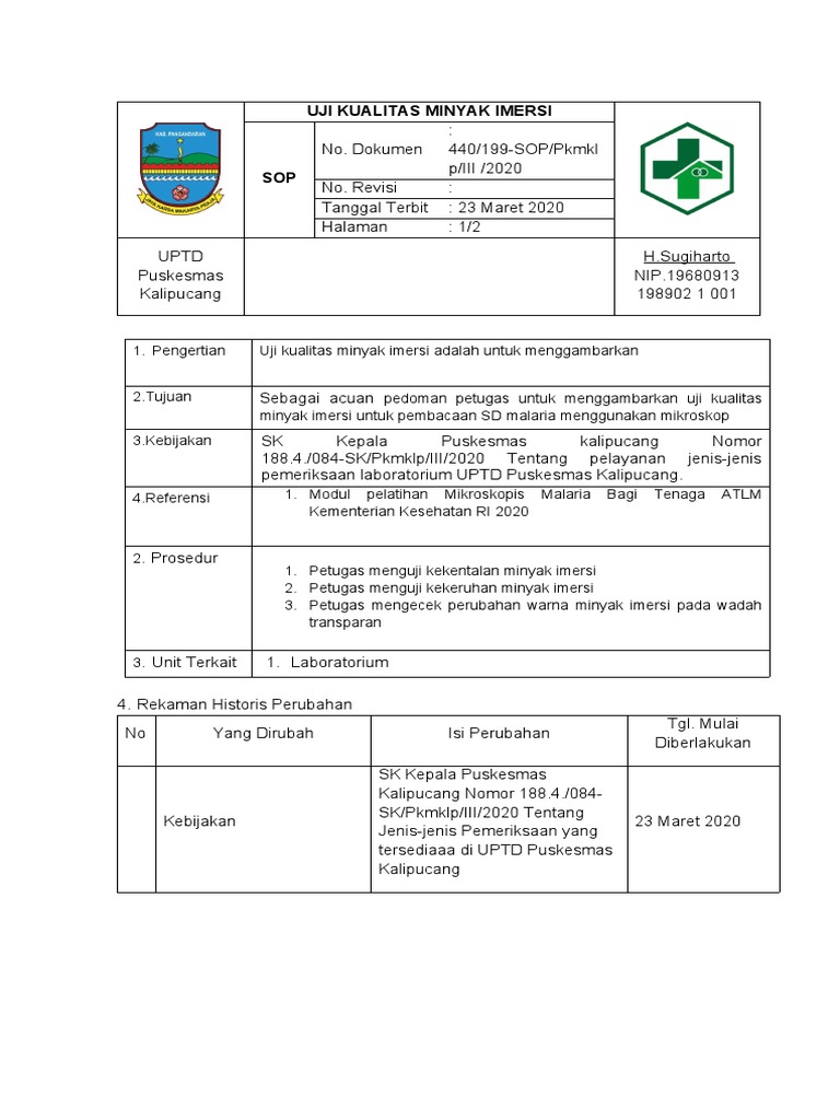 Sop Uji Kualitas Minyak Imersi | PDF