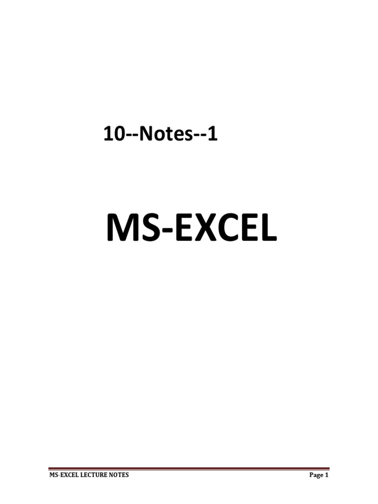 10 Notes 1 MS Excel | PDF | Microsoft Excel | Spreadsheet