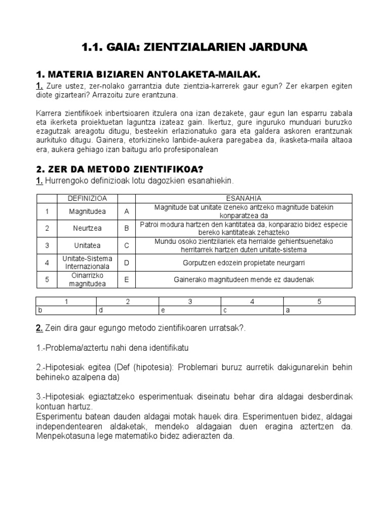 BIO-GEO-3.DBH-IN - NE.-Bio-Geo-1.1. Gaia-Zientziaren Jarduera-2223 | PDF