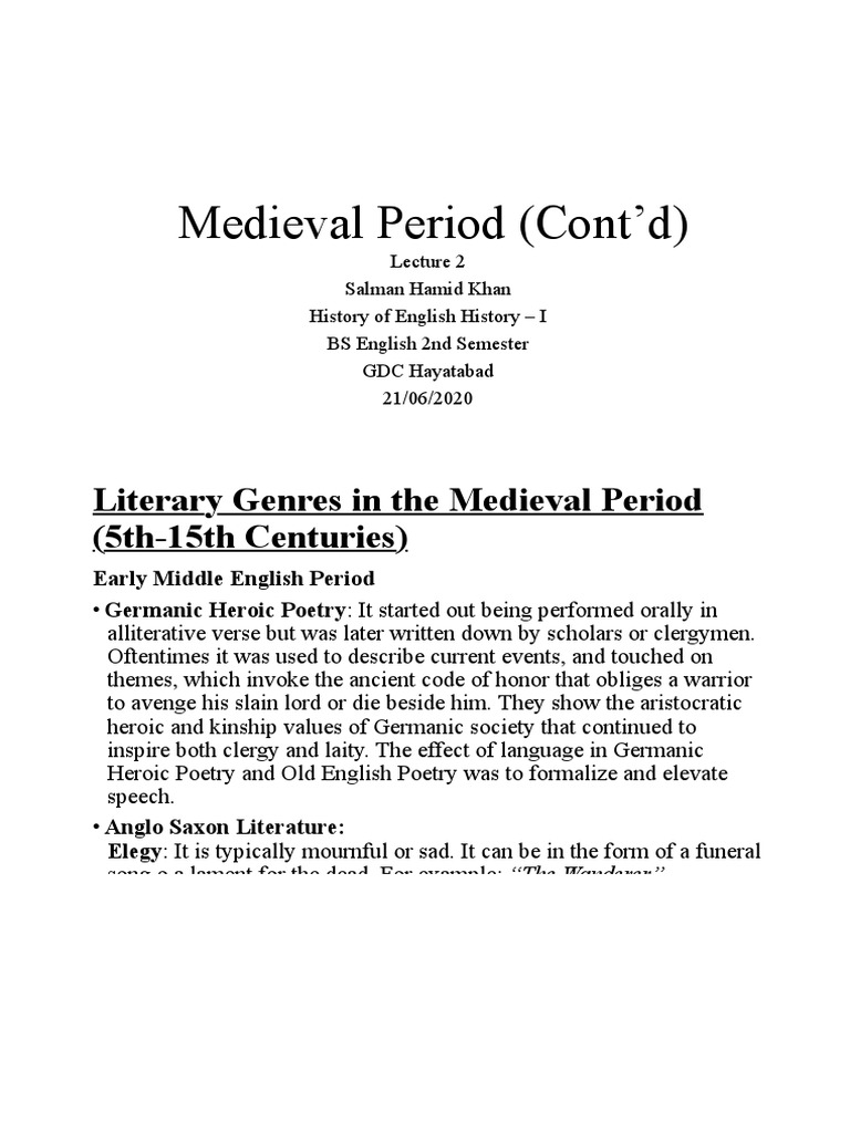Medieval Literature Overview | PDF | Poetry | Chivalric Romance