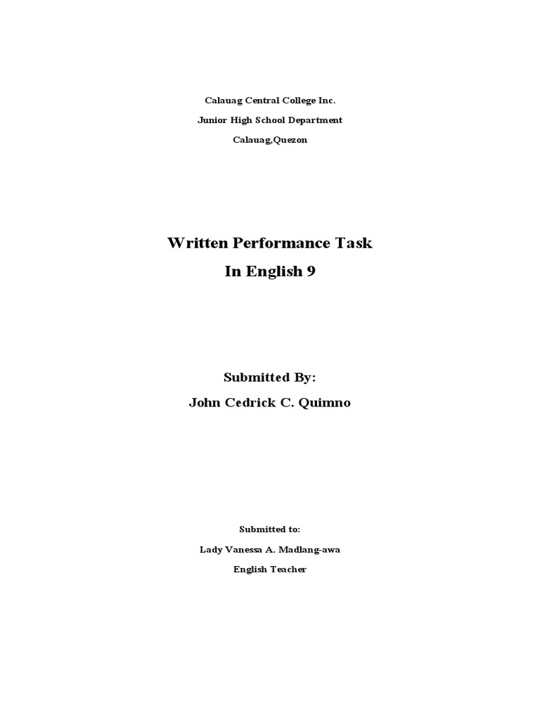 Written Performance Task in English 9 | PDF