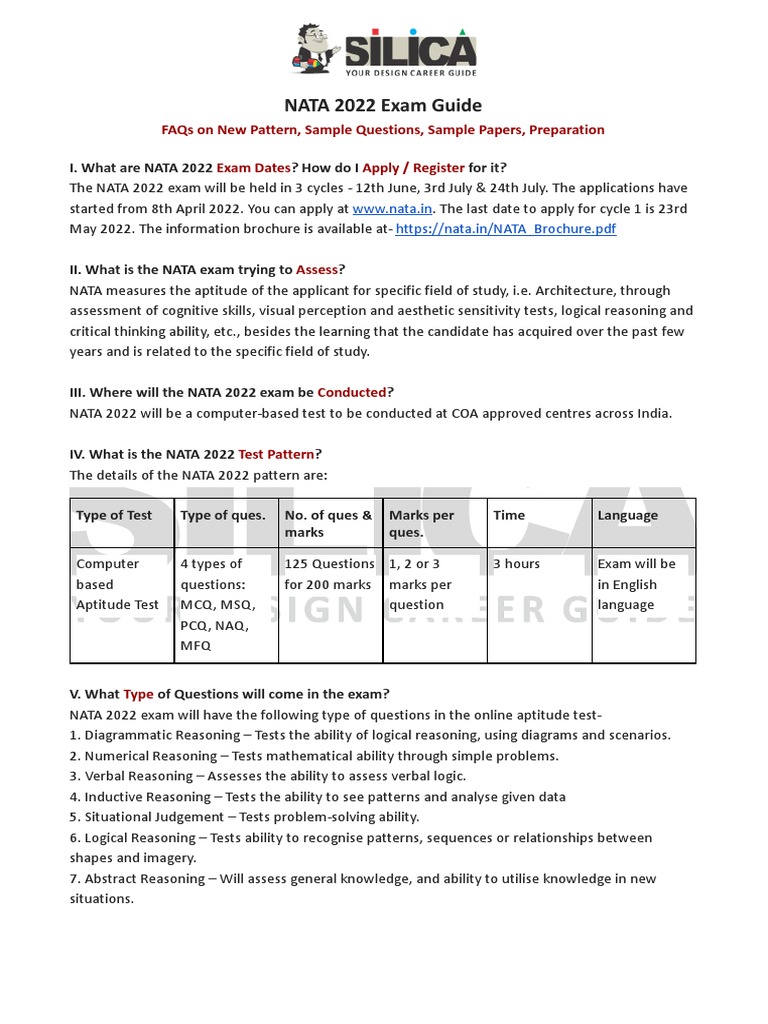 NATA 2022 Exam Guide Pattern Sample Questions | PDF | Reason | Thought